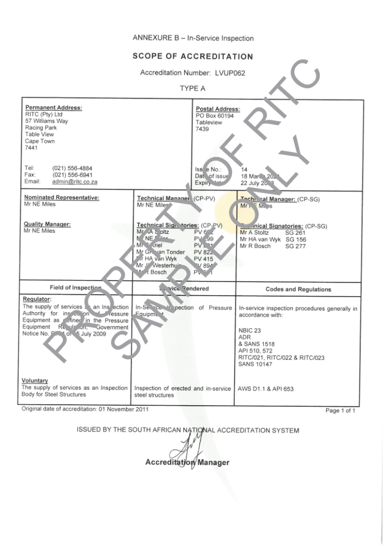 RITC Pty Ltd – Wide and diversified range of Third-Party Inspection and ...
